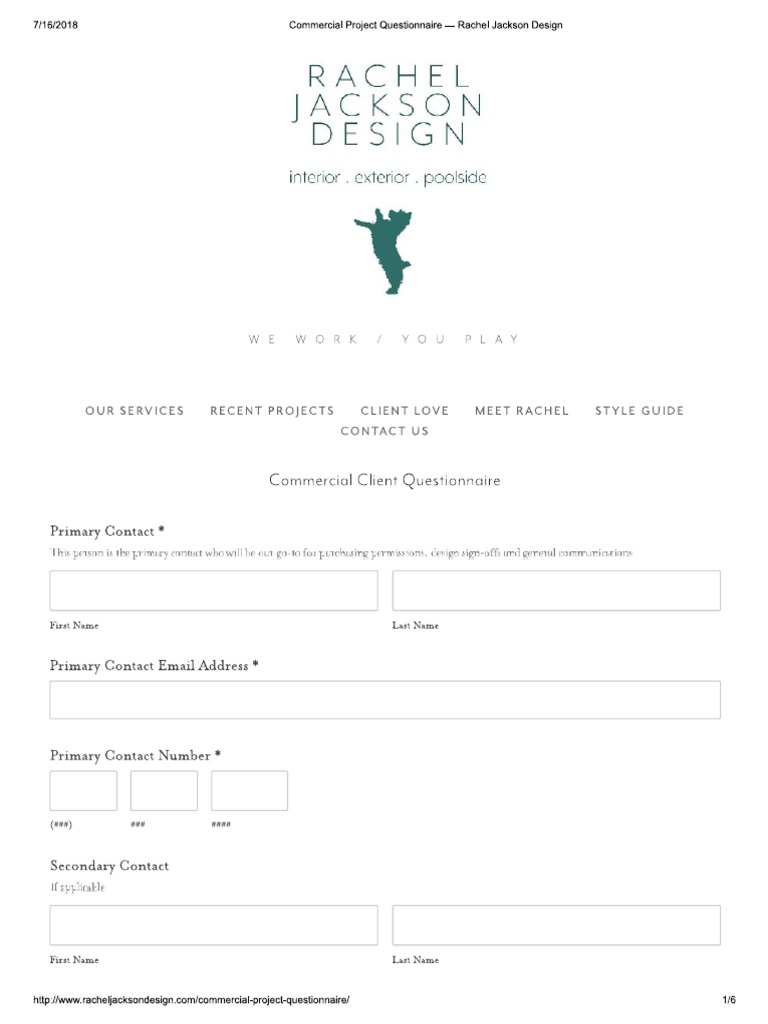 Commercial Project Questionnaire - Rachel Jackson Design | PDF