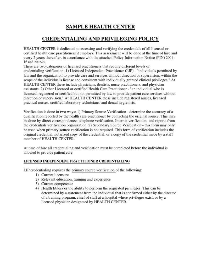 Credentialing and Privileging Policy Guide | PDF | Licensure | Physician