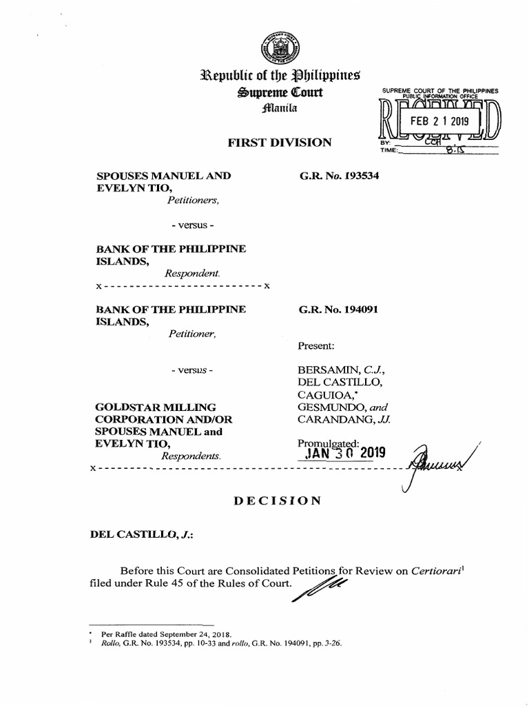 Supreme Court Ruling on Tio vs. BPI Case | PDF | Foreclosure | Judgment (Law)