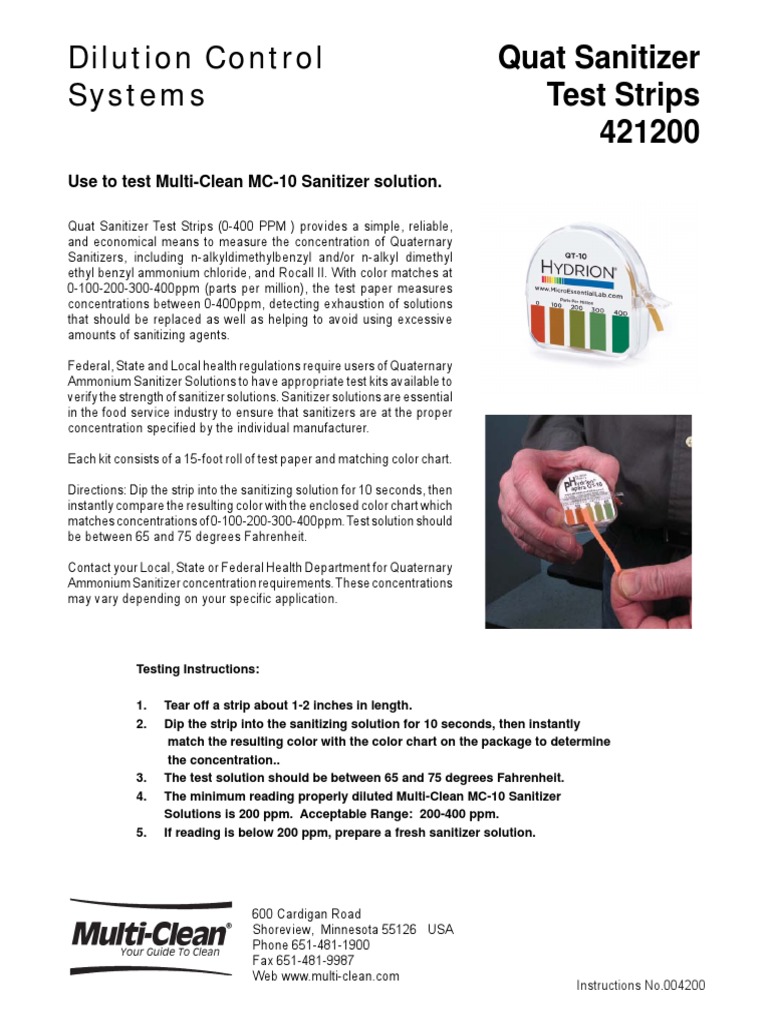 Dilution Control Systems Quat Sanitizer Test Strips 421200: Use To Test ...