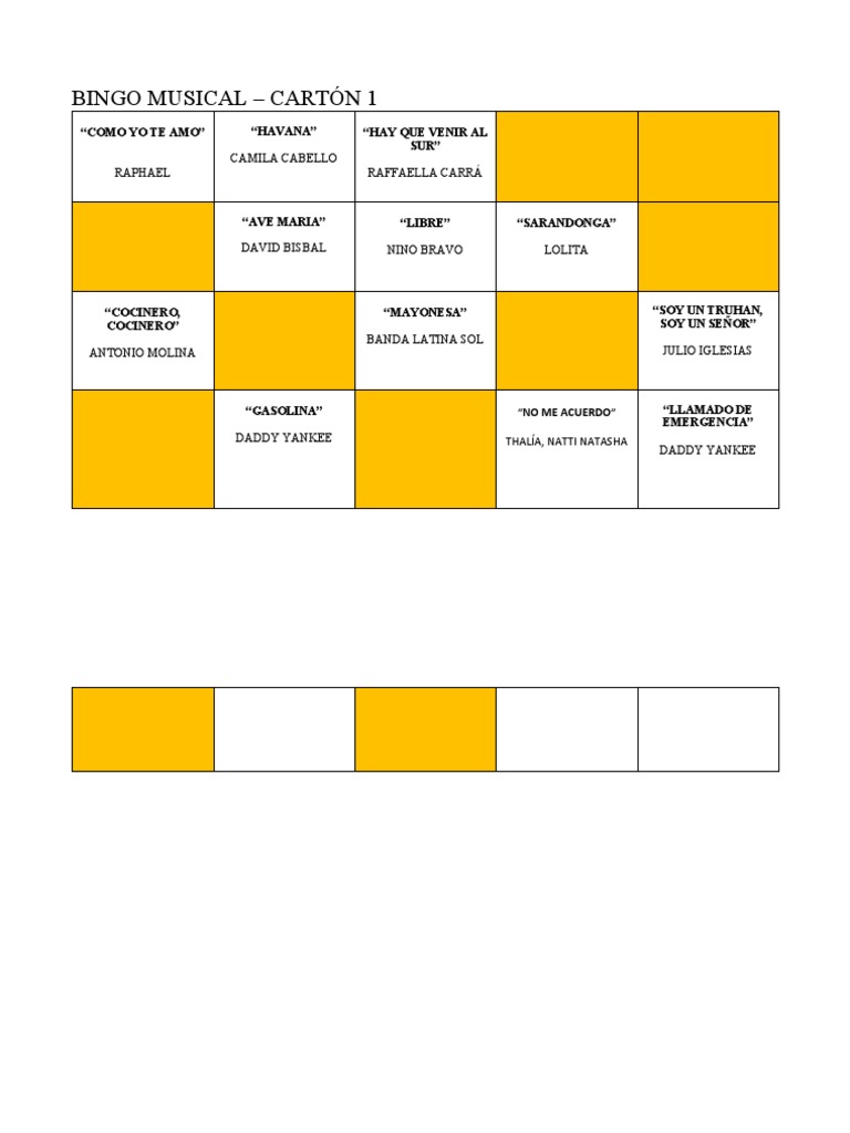 Bingo Musical | PDF | Musica Latinoamericana | Cantantes