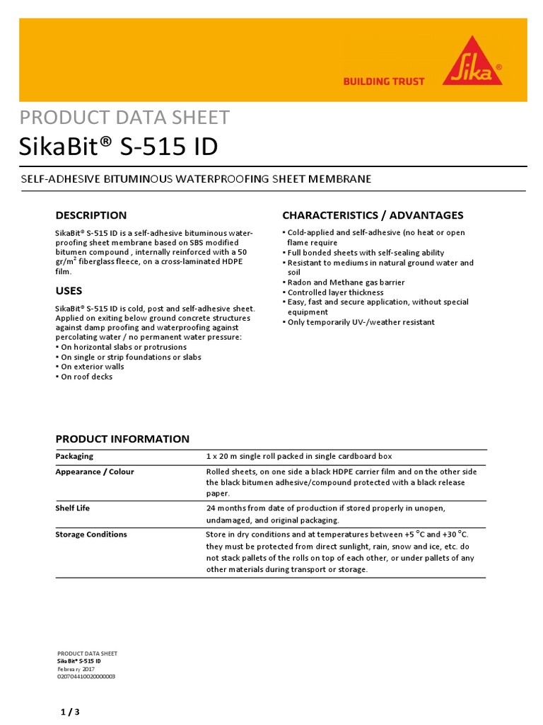 Sikabit 1.5mm Waterproofing Membrane | PDF | Asphalt | Applied And ...