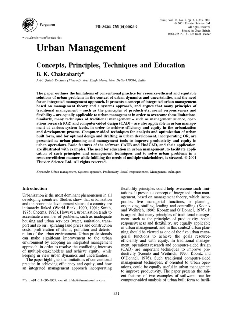 Urban Management Concepts, Principles Techniques and Education PDF ...