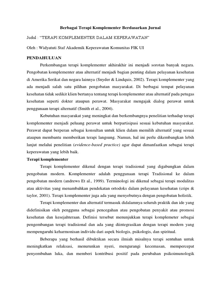 Berbagai Terapi Komplementer Berdasarkan Jurnal | PDF