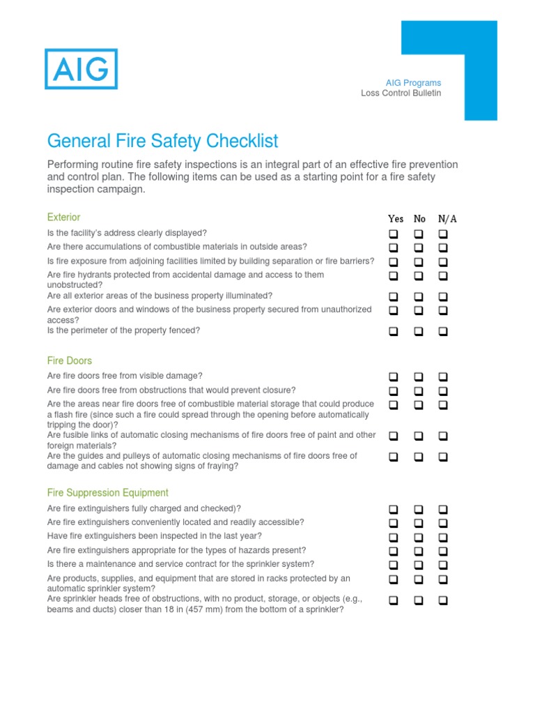 General Fire Safety Checklist | PDF | American International Group ...