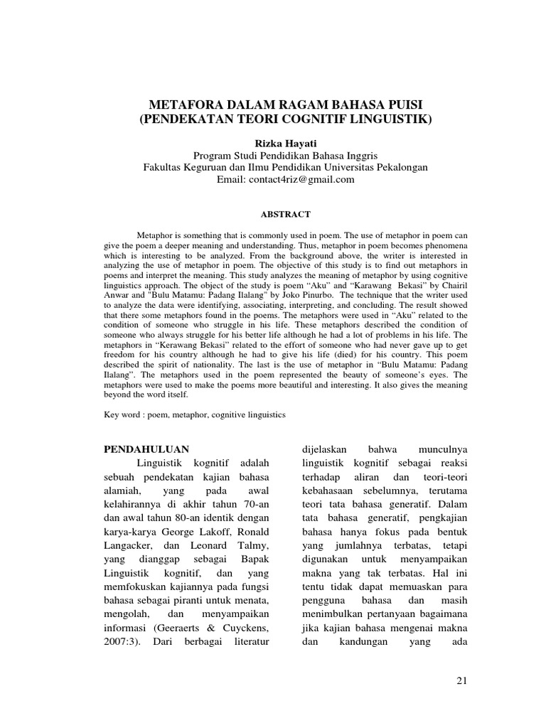 Analisis Metafora dalam Puisi | PDF | Semiotics | Cognition
