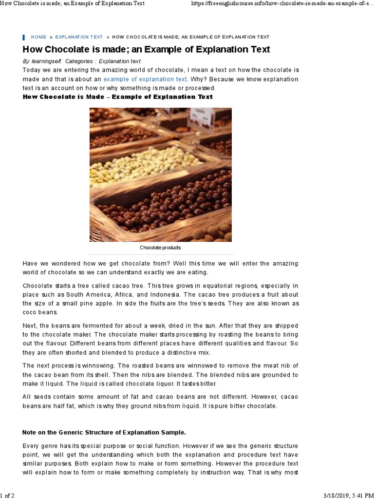 How Chocolate is Made; An Example of Explanation Text | Cocoa Bean ...
