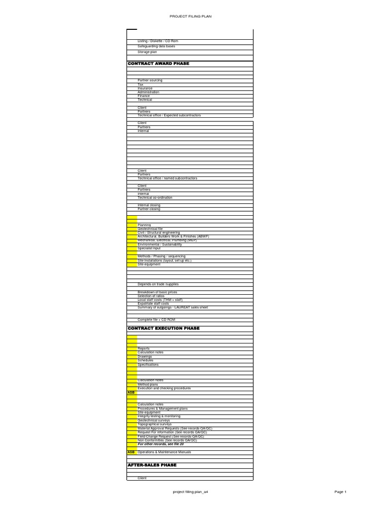 Contract Award Phase: Project Filing Plan | PDF