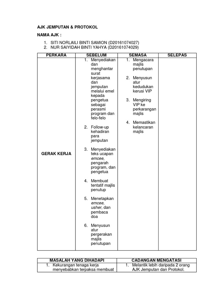 Laporan AJK Jemputan & Protokol | PDF