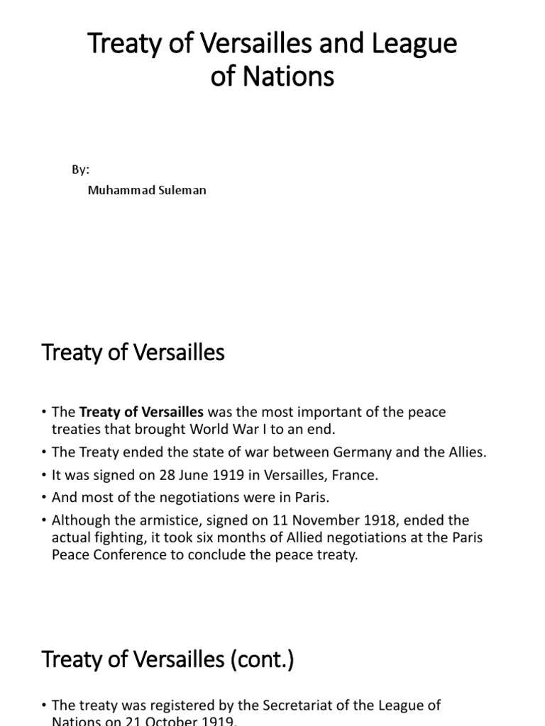 Treaty of Versailles and League of Nations: By: Muhammad Suleman | PDF ...