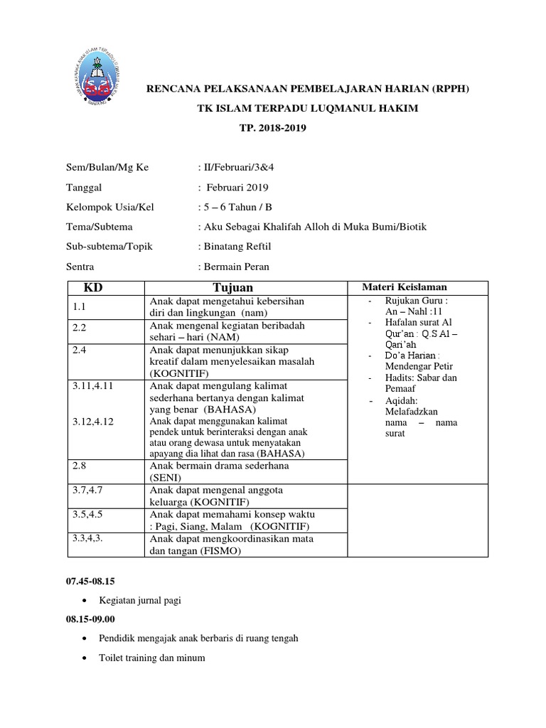 Contoh RPPH PAUD | PDF