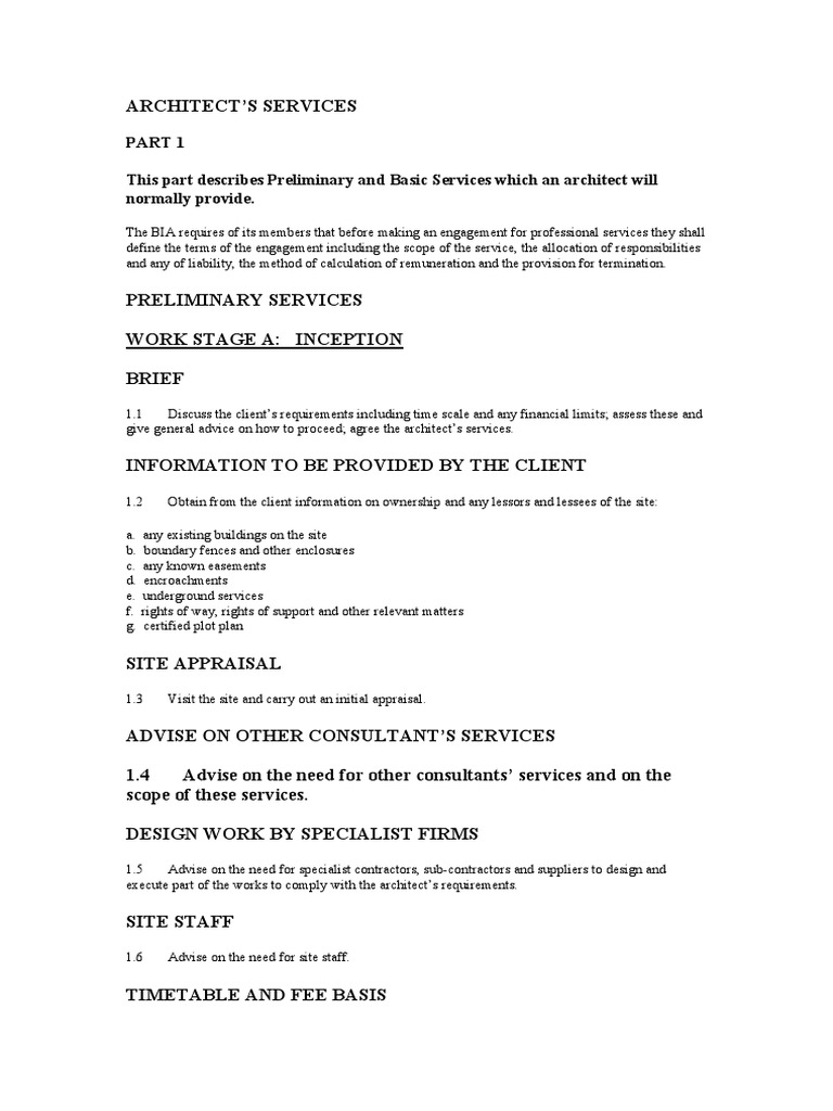This Part Describes Preliminary and Basic Services Which An Architect ...