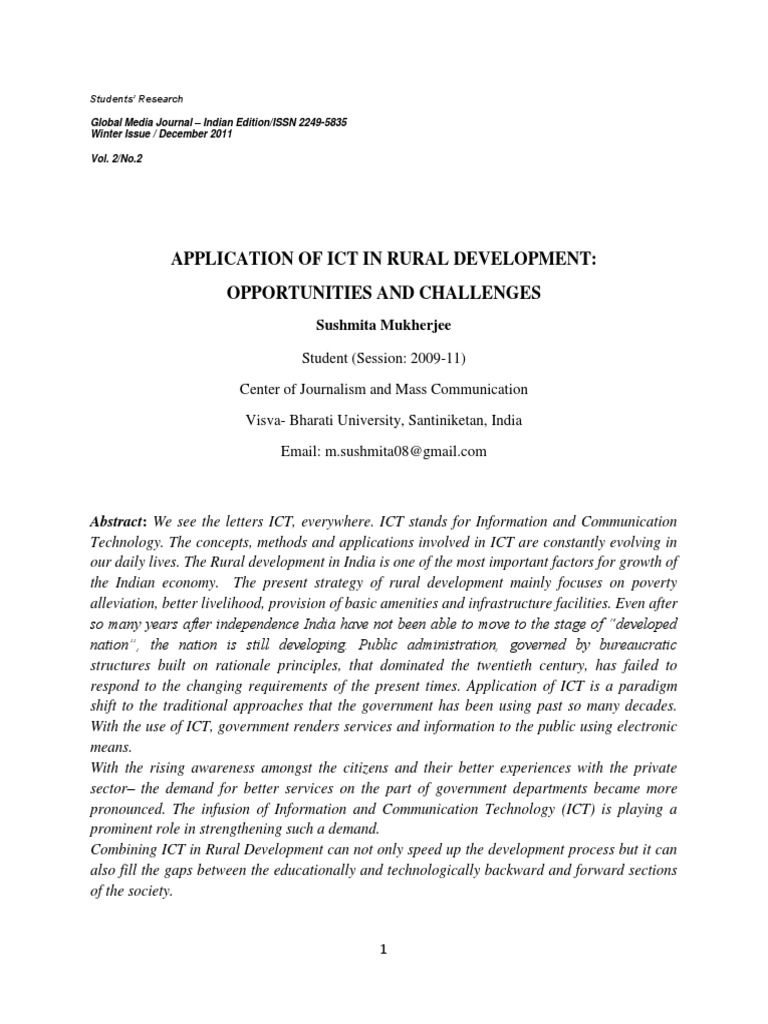 Application of Ict in Rural Development: Opportunities and Challenges ...