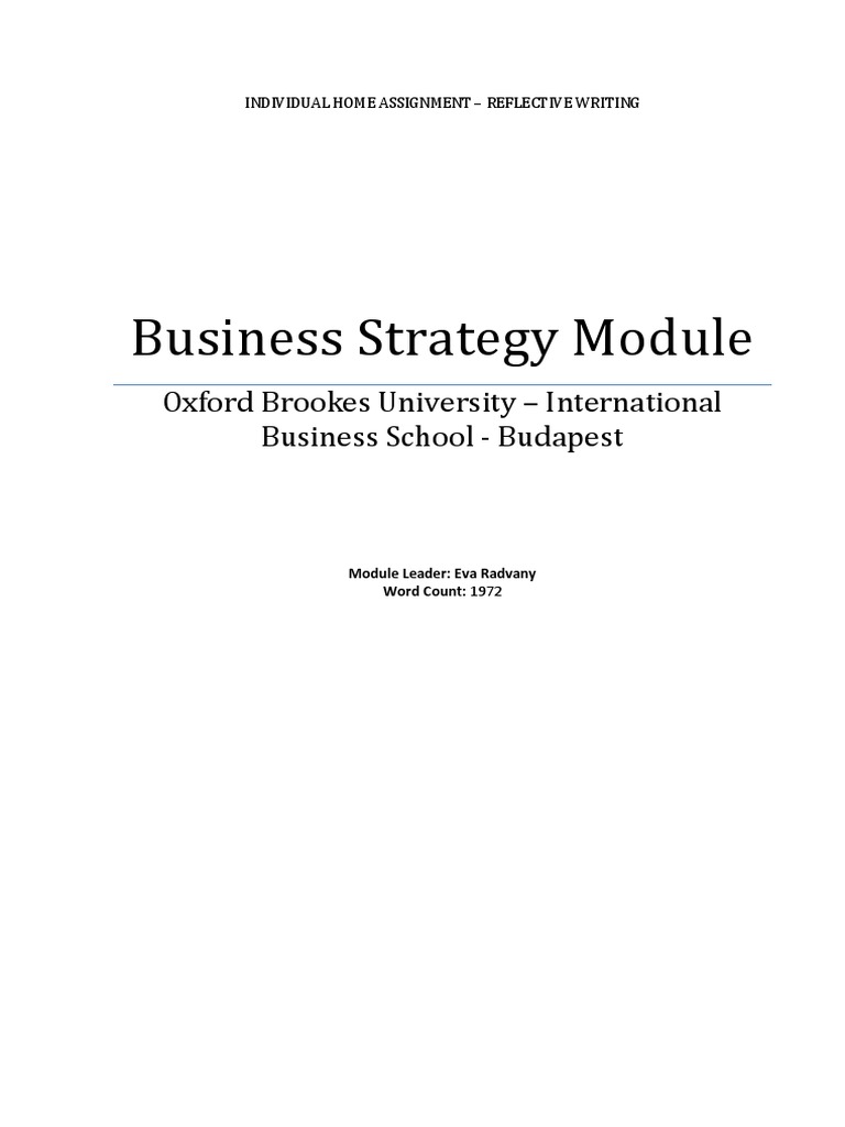 Business Strategy Module: Oxford Brookes University - International Business School - Budapest ...