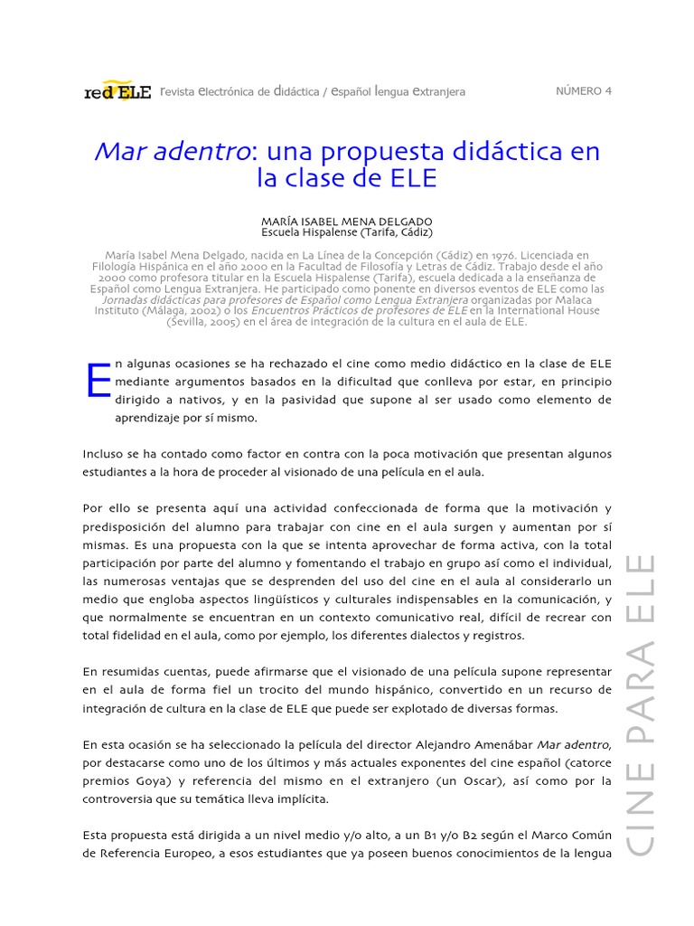Propuesta didáctica: Mar adentro en ELE | PDF | Salón de clases | España