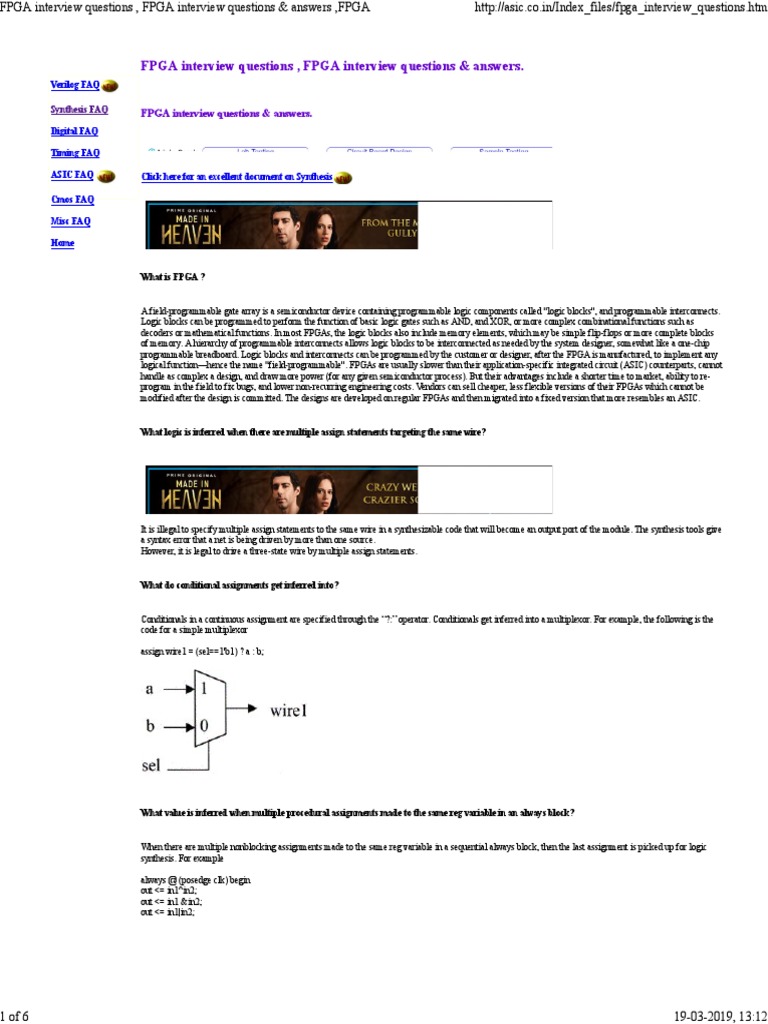 FPGA Interview Questions, FPGA Interview Questions & Answers | Download Free PDF | Field ...