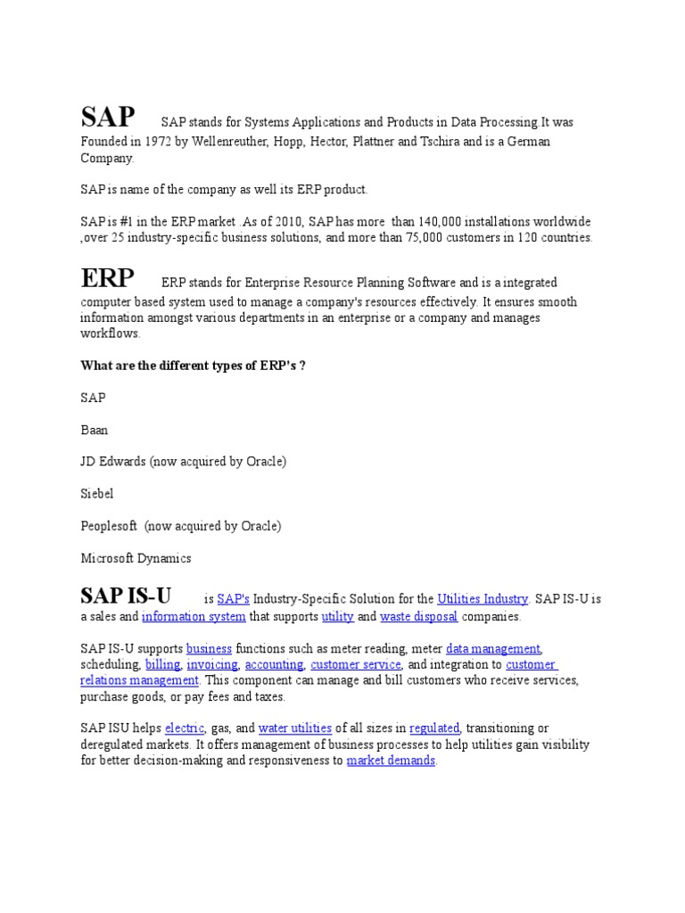 Sap Is-U: What Are The Different Types of ERP's ? | PDF | Sap Se ...