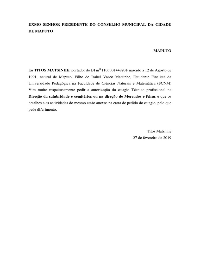 Exmo Senhor Presidente Do Conselho Municipal Da Cidade de Maputo | PDF
