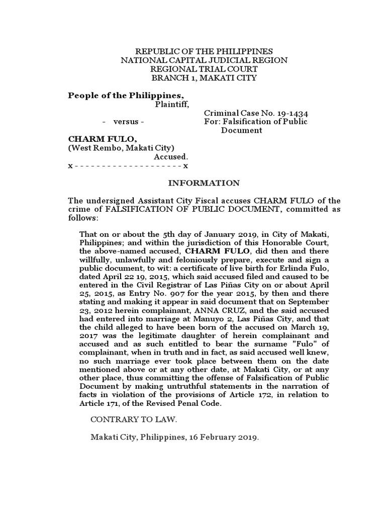 Information On Falsification of Public Document | PDF | Plaintiff ...