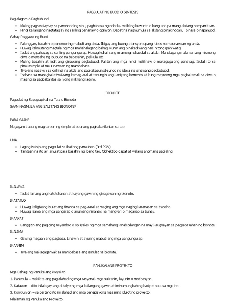 Pagsulat NG Buod o Sintesis | PDF