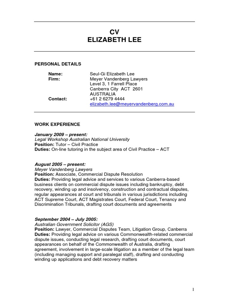 CV Elizabeth Lee PDF | PDF | Paralegal | Solicitor