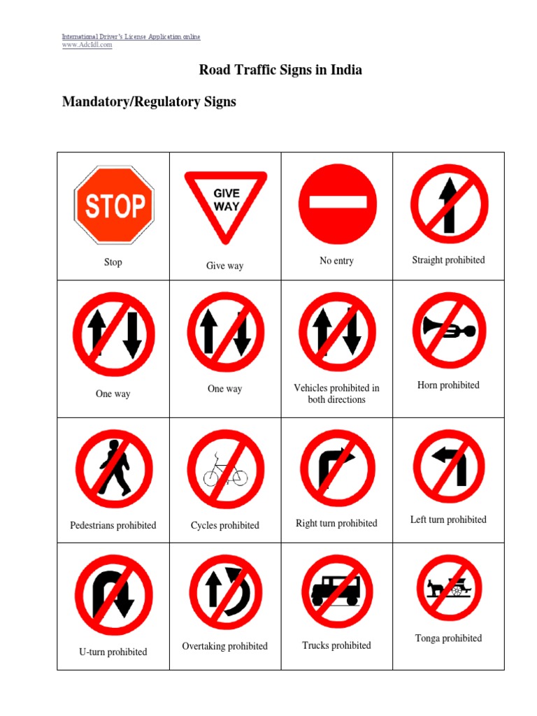 India Road Traffic Signs PDF | PDF | Road | Land Transport