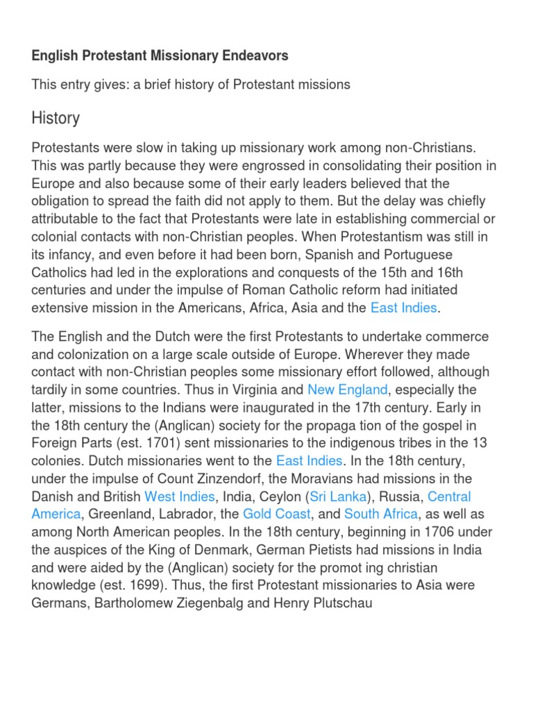 English Protestant Missionary Endeavors | PDF | Christian Mission ...