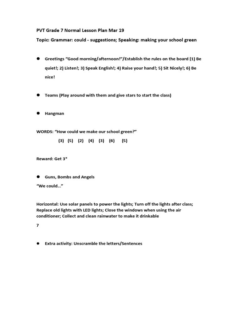 PVT Grade 7 Normal Lesson Plan Mar 19 | PDF