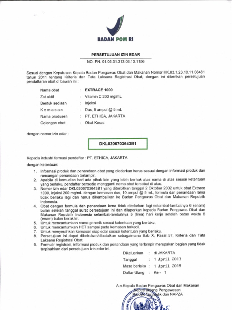 ET10042SNR (EXTRACE 1000 Injeksi 200 MG, Ampul 10x5 ML) PDF | PDF