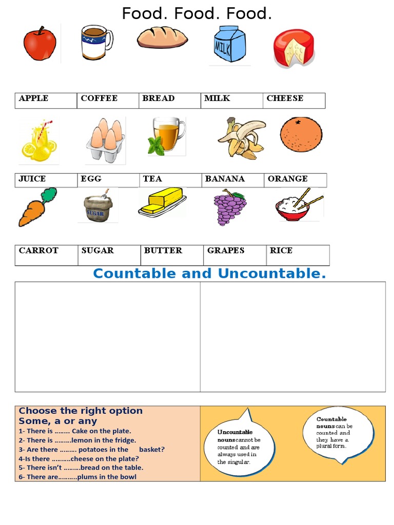 Countable and Uncountable.: Apple Coffee Bread Milk Cheese | PDF