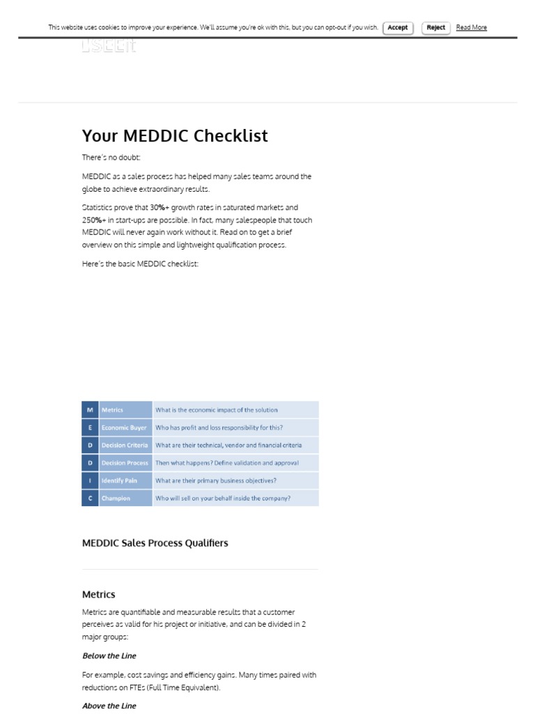 Your MEDDIC Sales Process Checklist | PDF | Sales | Full Time Equivalent