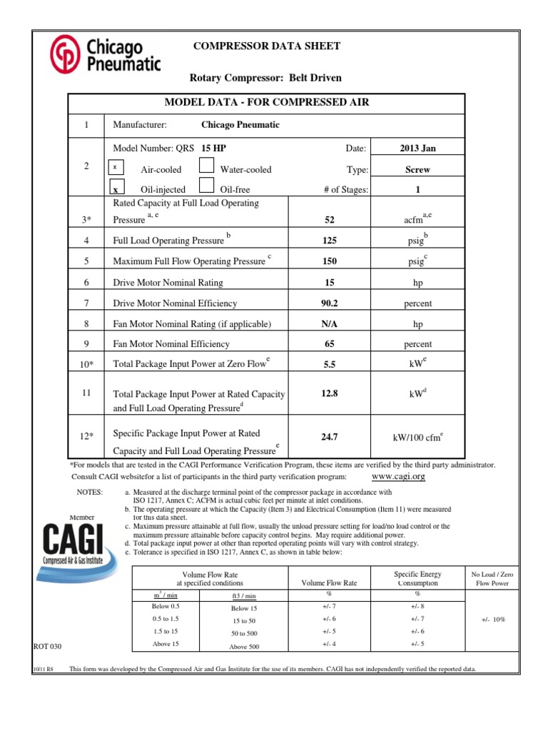 Compressor Data Sheet: Chicago Pneumatic | PDF | Continuum Mechanics | Applied And ...