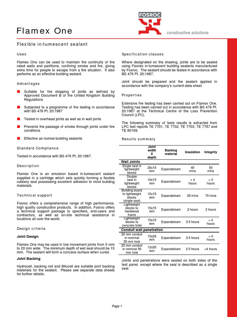 Flamex One: Flexible In-Tumescent Sealant | PDF | Paint | Asphalt
