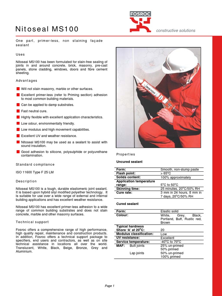 Nitoseal MS100 | PDF | Masonry | Concrete
