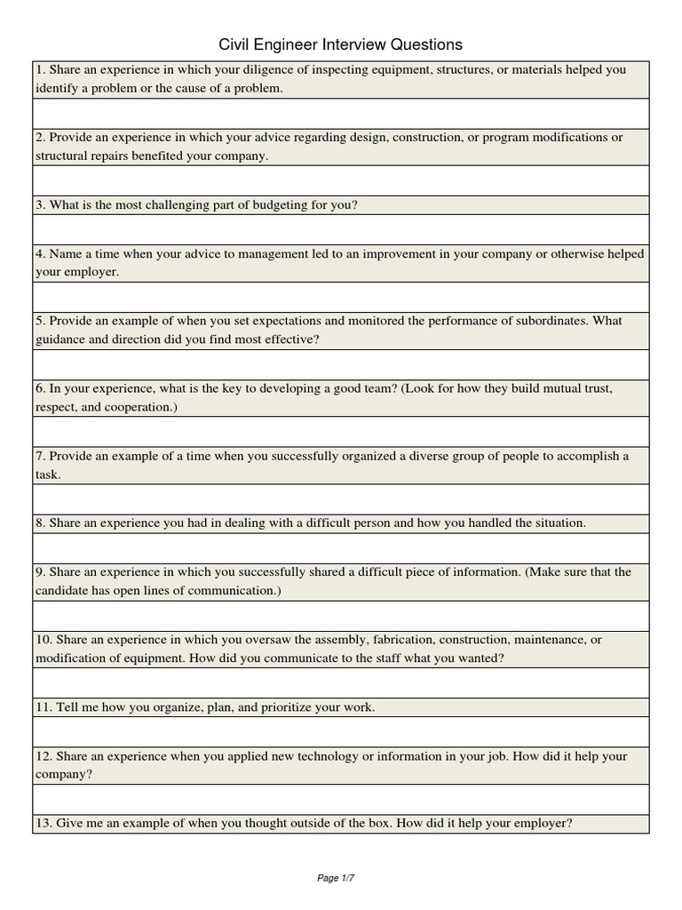 Civil Engineer Interview Questions | PDF | Engineering | Employment