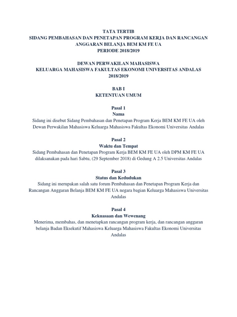 TATA TERTIB Pembahasan Proker BEM Fe | PDF