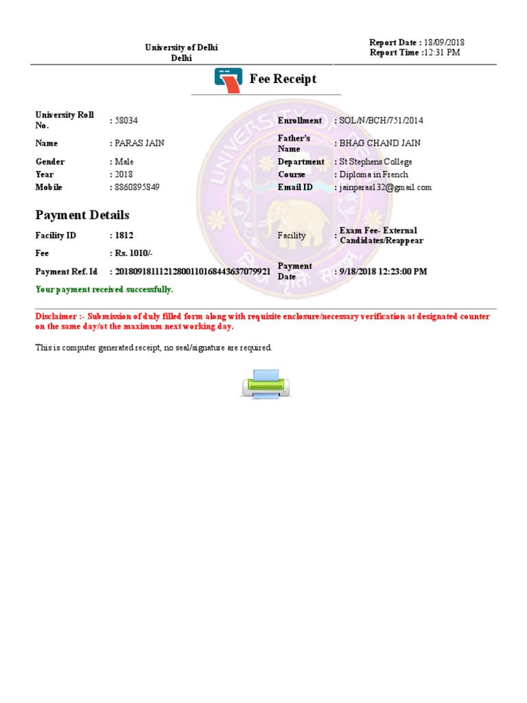 Fee Receipt: Your Payment Received Successfully | PDF