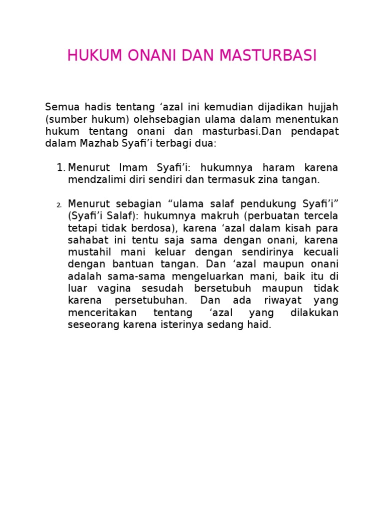 HUKUM ONANI DAN MASTURBASI Dalam Islam | PDF
