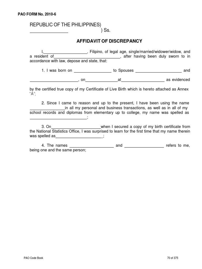 4 Affidavit of Discrepancy | PDF | Affidavit | Civil Law (Common Law)