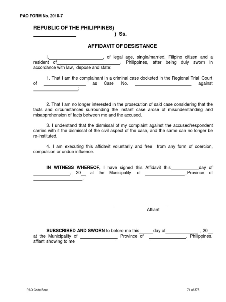 5 Affidavit of Desistance | PDF | Affidavit | Government Institutions