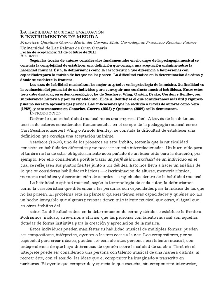 La Habilidad Musical Evaluacion e Instrumentos de Medida | PDF ...
