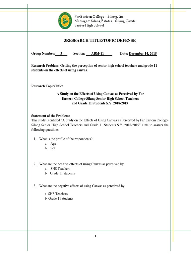 PR1 - Topic Defense Template | PDF | Applied Psychology | Behavioural Sciences