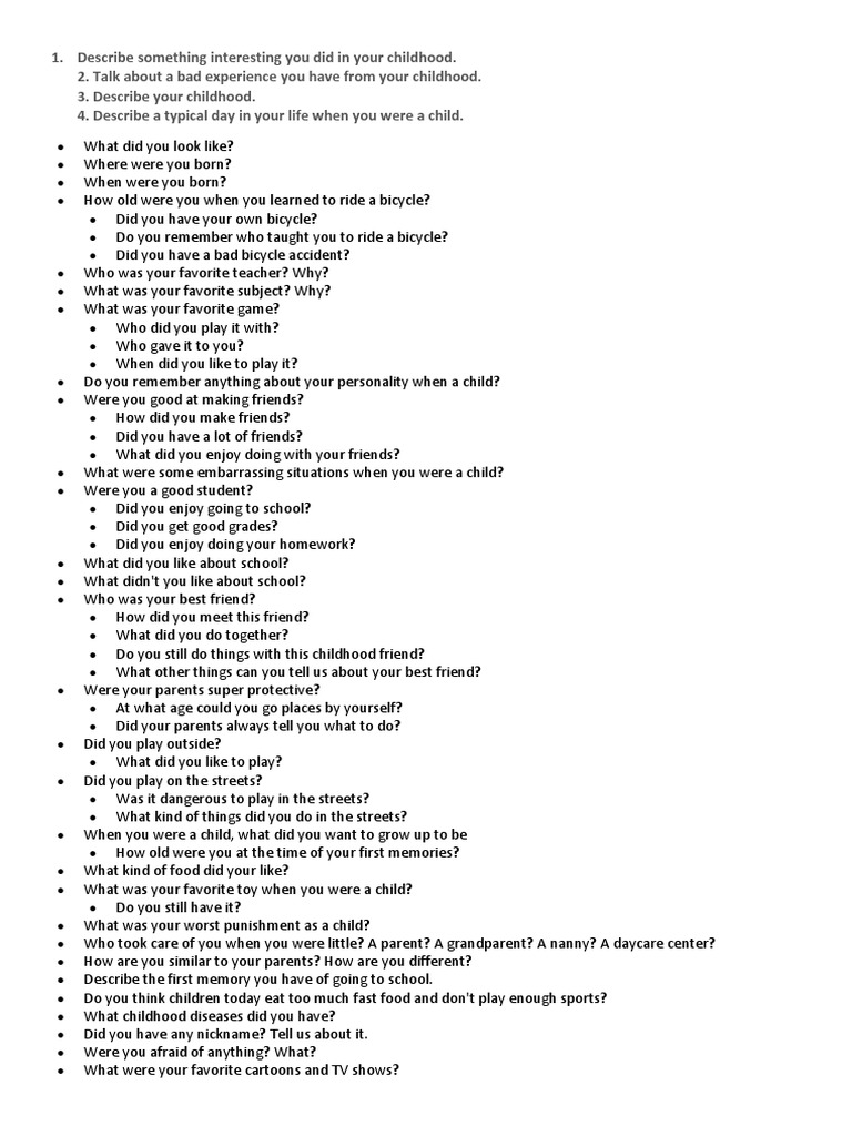Describe Something Interesting You Did in Your Childhood | PDF | Childhood