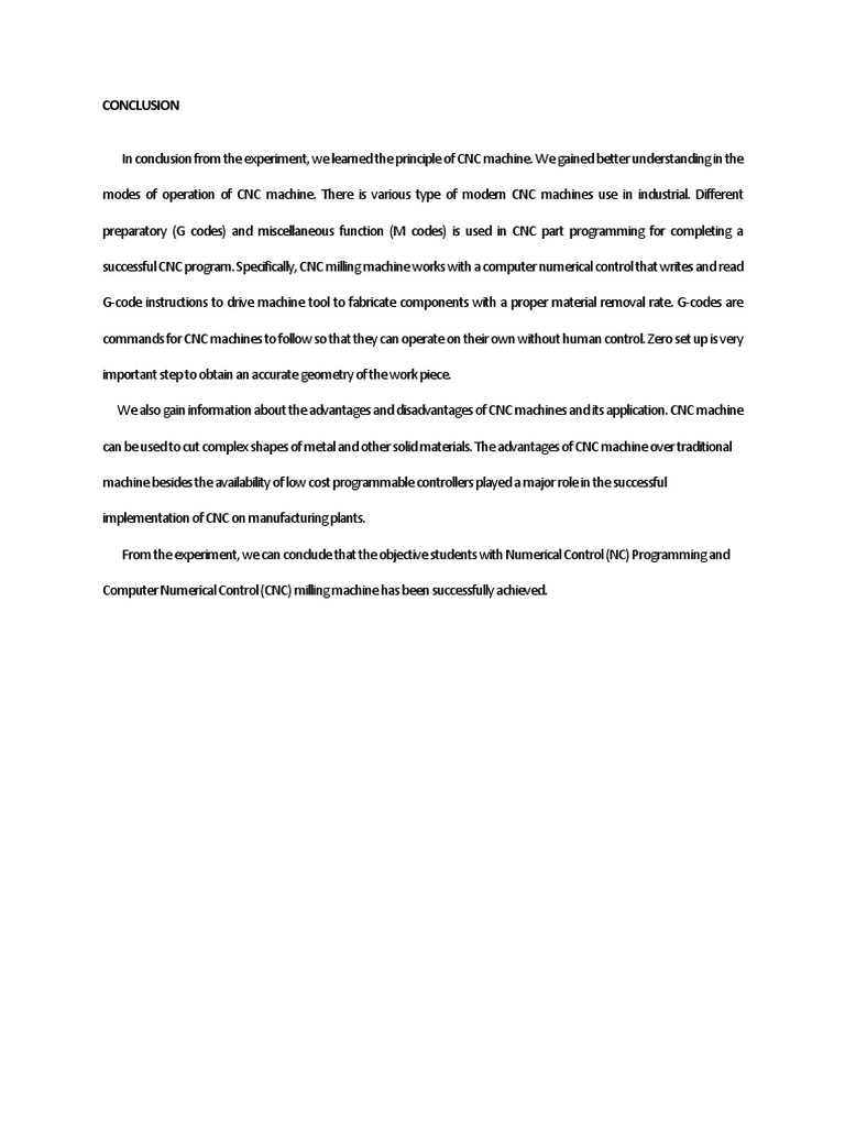 CNC Machine Operation Conclusions | PDF