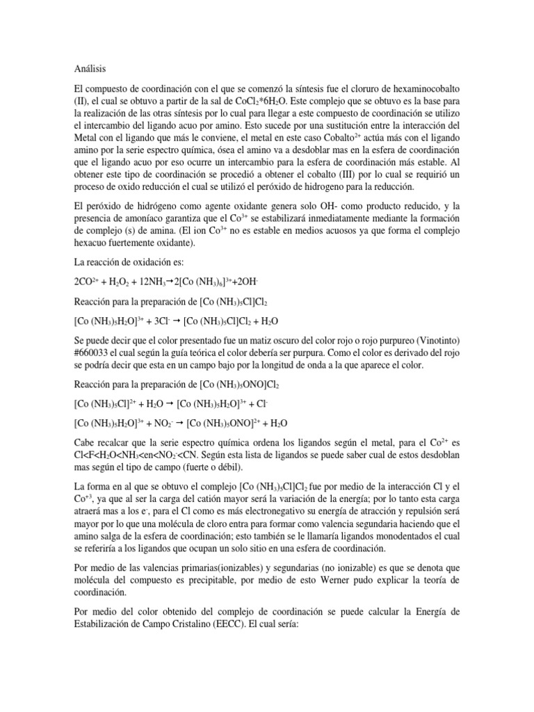 Analisis Complejos de Coordinacion | PDF | Complejo de Coordinación ...