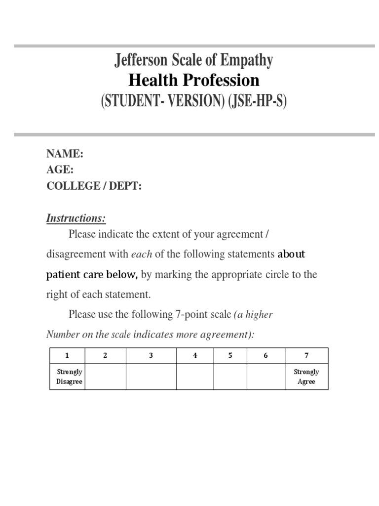 Jefferson Scale of Empathy orginal.docx | Patient | Health Care