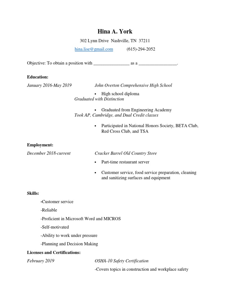 Hina A. York - Resume Overview | PDF