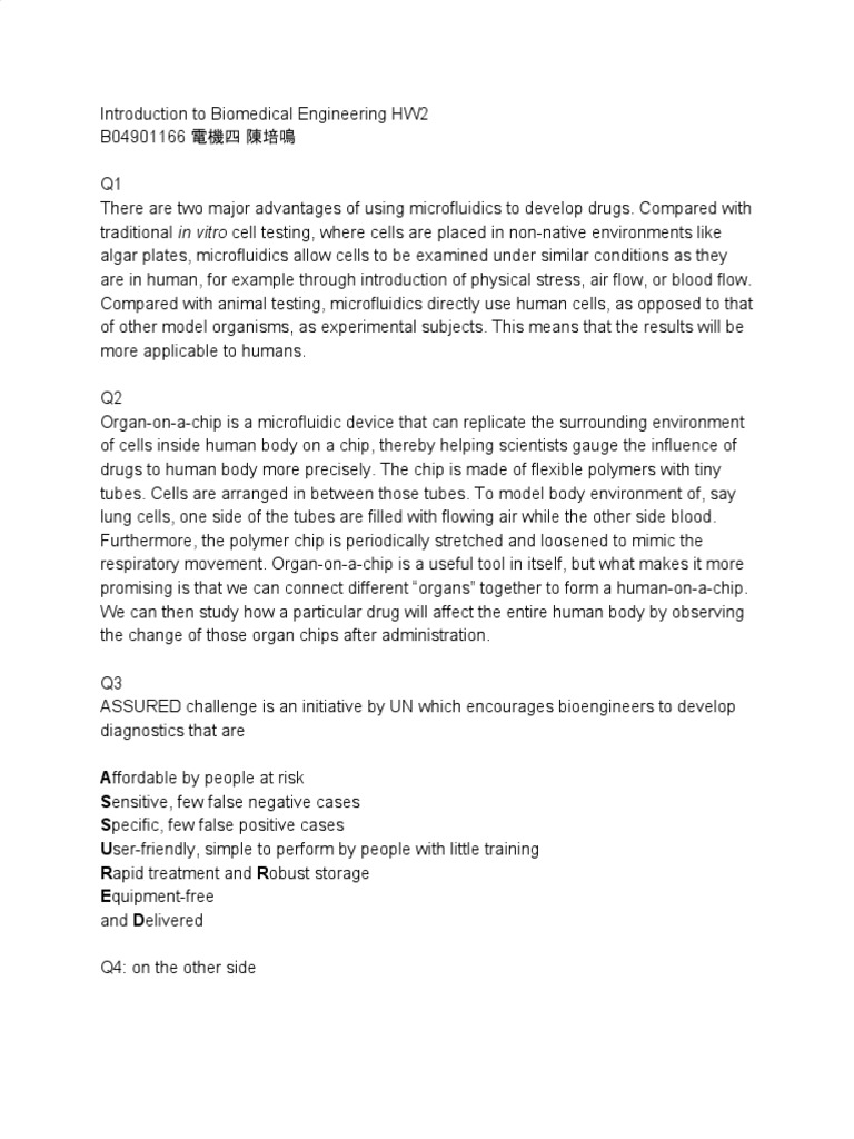 Bme HW2 | PDF | Microfluidics | Biomedical Engineering