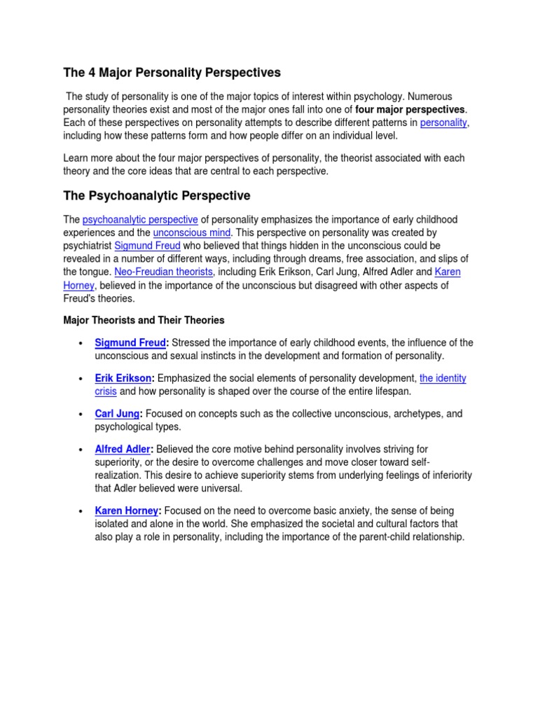 The 4 Major Personality Perspectives | PDF
