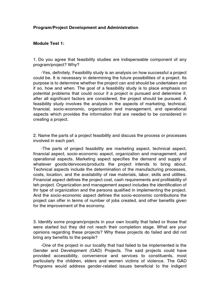 Program or Project Developmet and Administration | PDF | Feasibility ...
